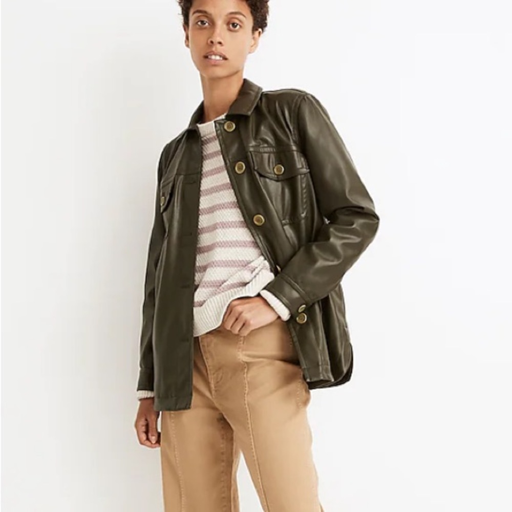 Madewell Faux Vegan Leather Chore Jacket Dried Olive - Gem